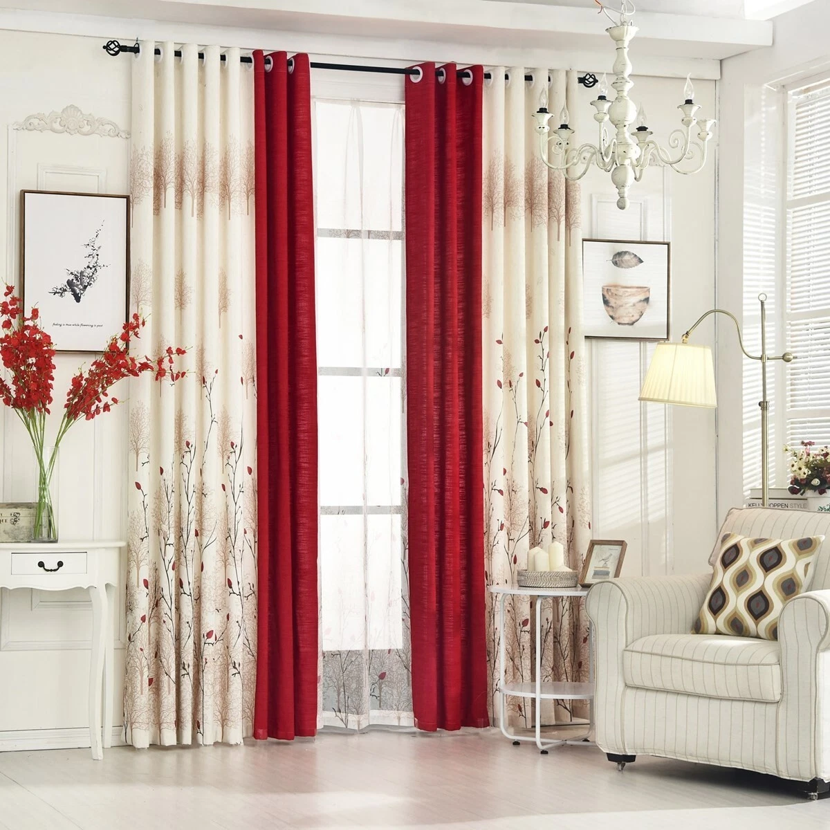 Red And Cream Curtains For Living Room | Cabinets Matttroy