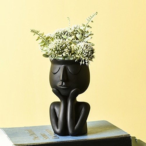 Ceramic Home Plants Human Think Face Flower Pot Vase Planter Table-top ...