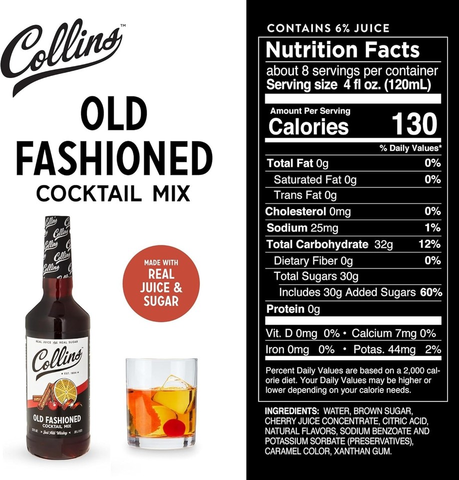 Collins Old Fashioned Mix | Made With Real Brown and Sugar Cherry Juice ...