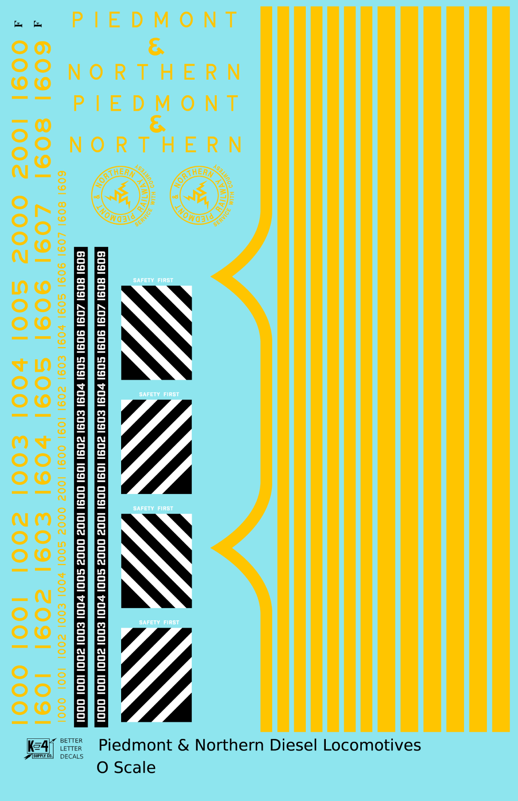 K4 O Scale Decals Piedmont & Northern ALCO Diesel Yellow Small ...