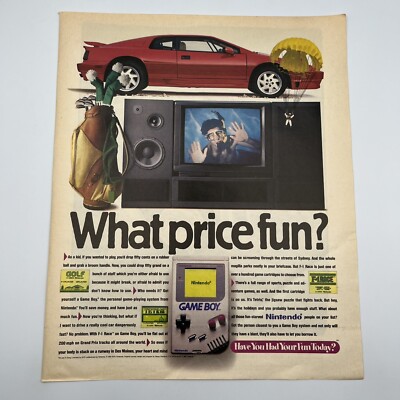 Nintendo Game Boy 1991 Vtg Print Ad 10"x12" Lotus Esprit golf bag what ...