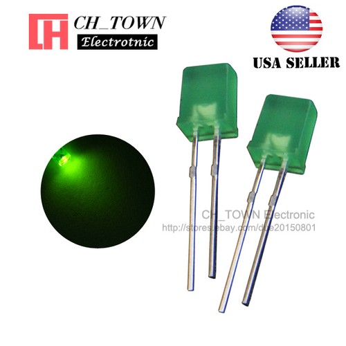 100pcs 2x5x7mm Diffused Green Light Rectangle Rectangular Square LED ...