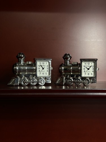 Vintage Train Clock miniature metal Silver colored figure Les Temps | eBay