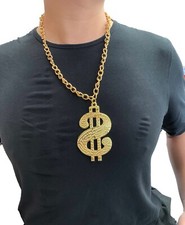 Jumbo Dollar Sign Necklace Gold Gangster Bling Rapper Money Costume ...