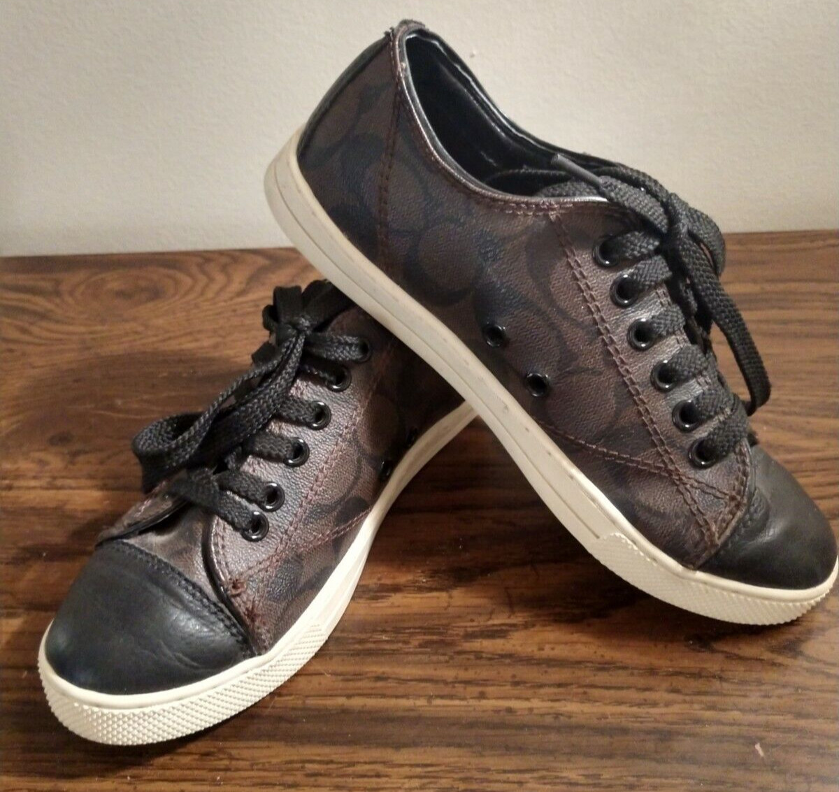 COACH Brown Leather Signature Logo Low-Top Lace-Up Sn… - Gem