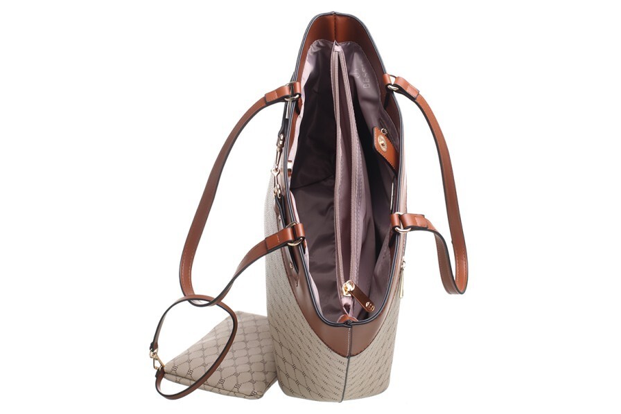Large Bessie Print 2 Piece Handbag Set in Khaki | eBay UK
