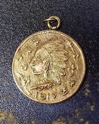 Antique SOLID 9K GOLD Alberta Gold Mining 1917 Indian Token Coin Charm ...