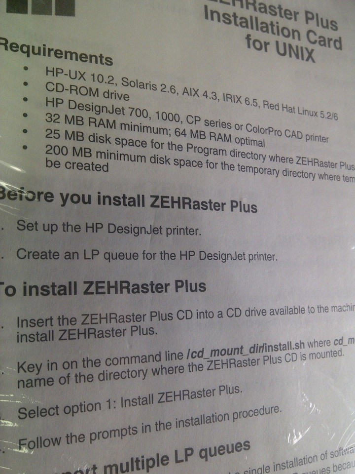 Zehraster plus HP DesignJet 700 / 1000 Plotter Printer (((Set Up CD ...