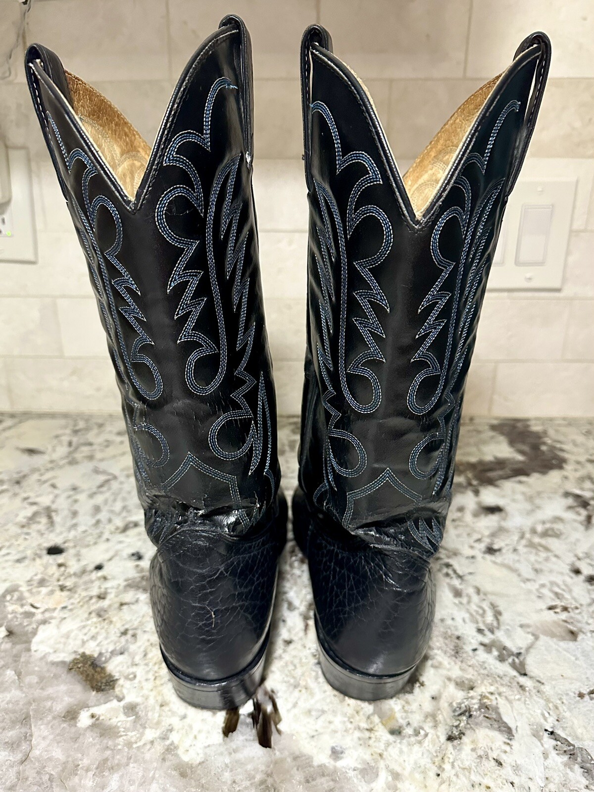 Vintage Wrangler Black Bull hide Leather Mens Size 8.… - Gem