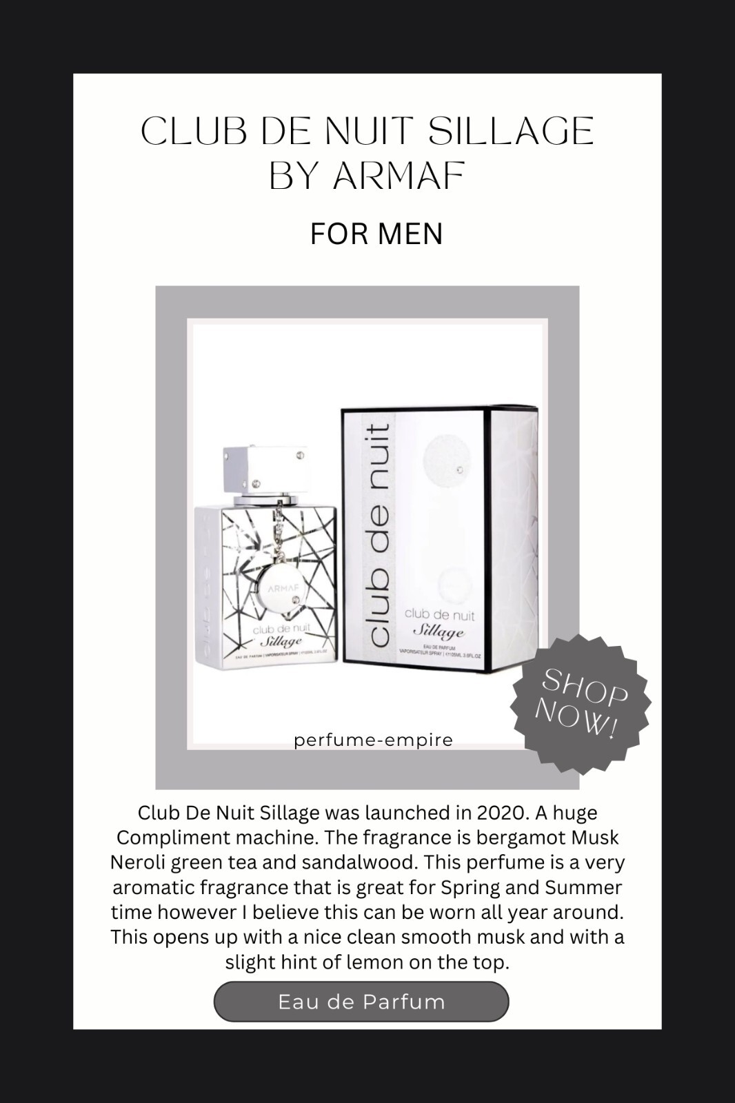 Colonia EDP Club de Nuit Sillage de Armaf, 3.6 oz, para hombre, nueva ...