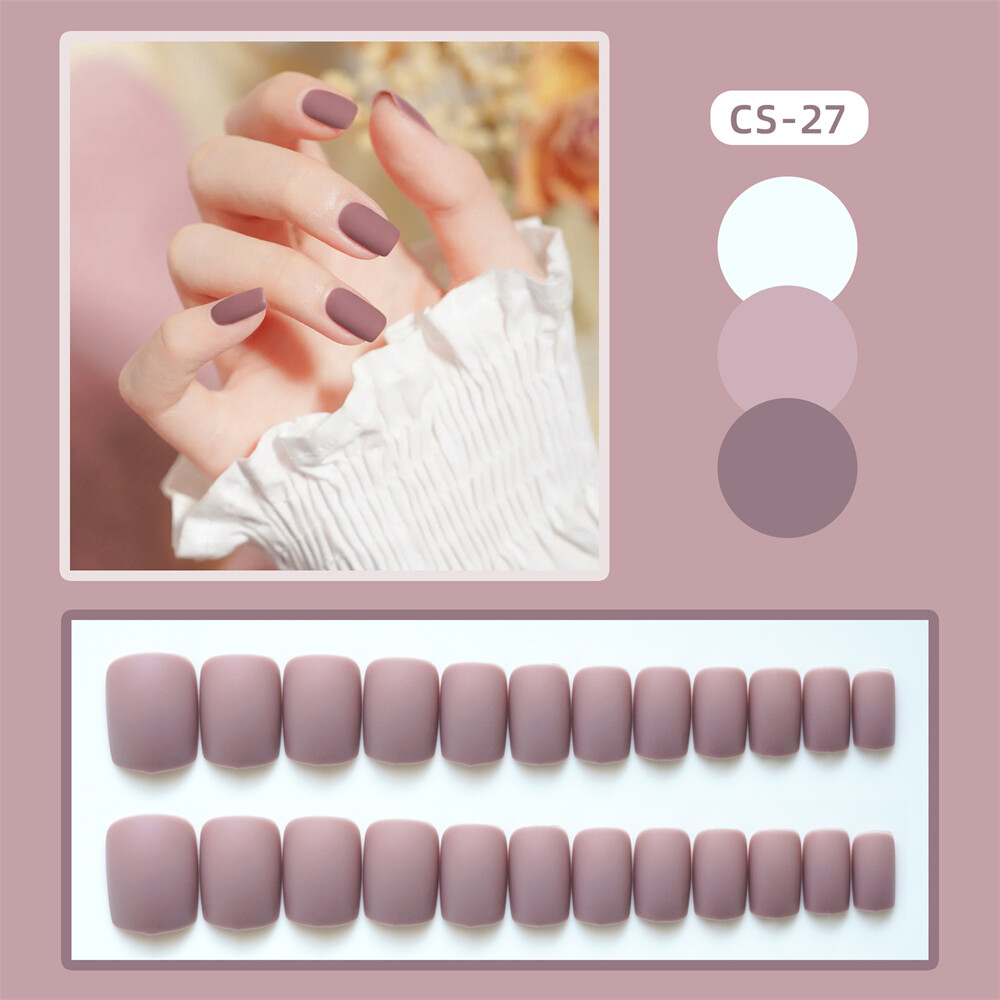Matte Pure Color Purple Fake Nail Short Square Press on Nails for Nail ...