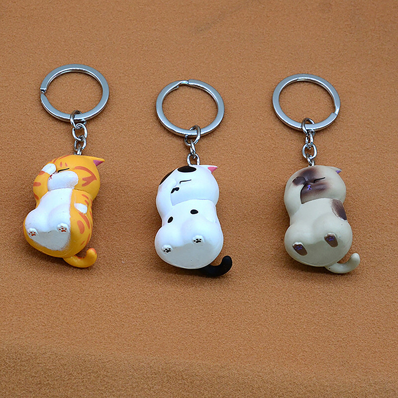 Cute Shy Cat Keychains Cartoon Chubby Kitten Pendant Keyring Trinket ...