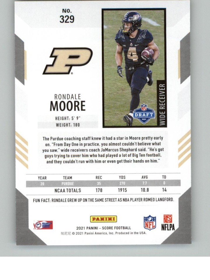 2021 Score Rondale Moore 329 RC Purdue Boilermakers | eBay