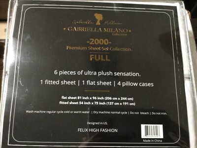 GABRIELA MILANO 6 Piece Sheet Set - Luxury 2000 Series Bed Sheets FULL ...