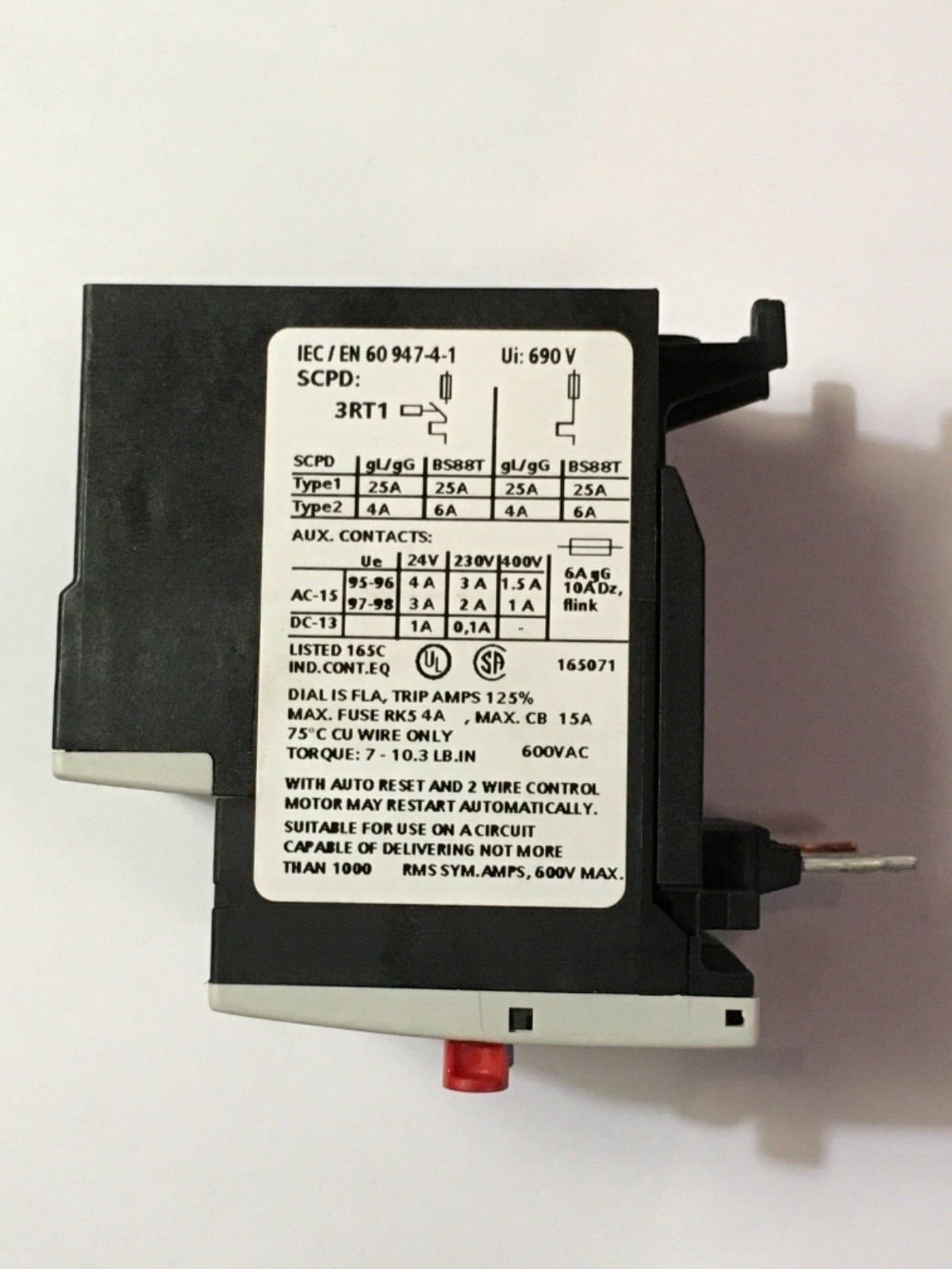 SIEMENS 3RU1116-0JB0 OVERLOAD RELAY FOR SIRIUS 3RT CONTACTOR | eBay
