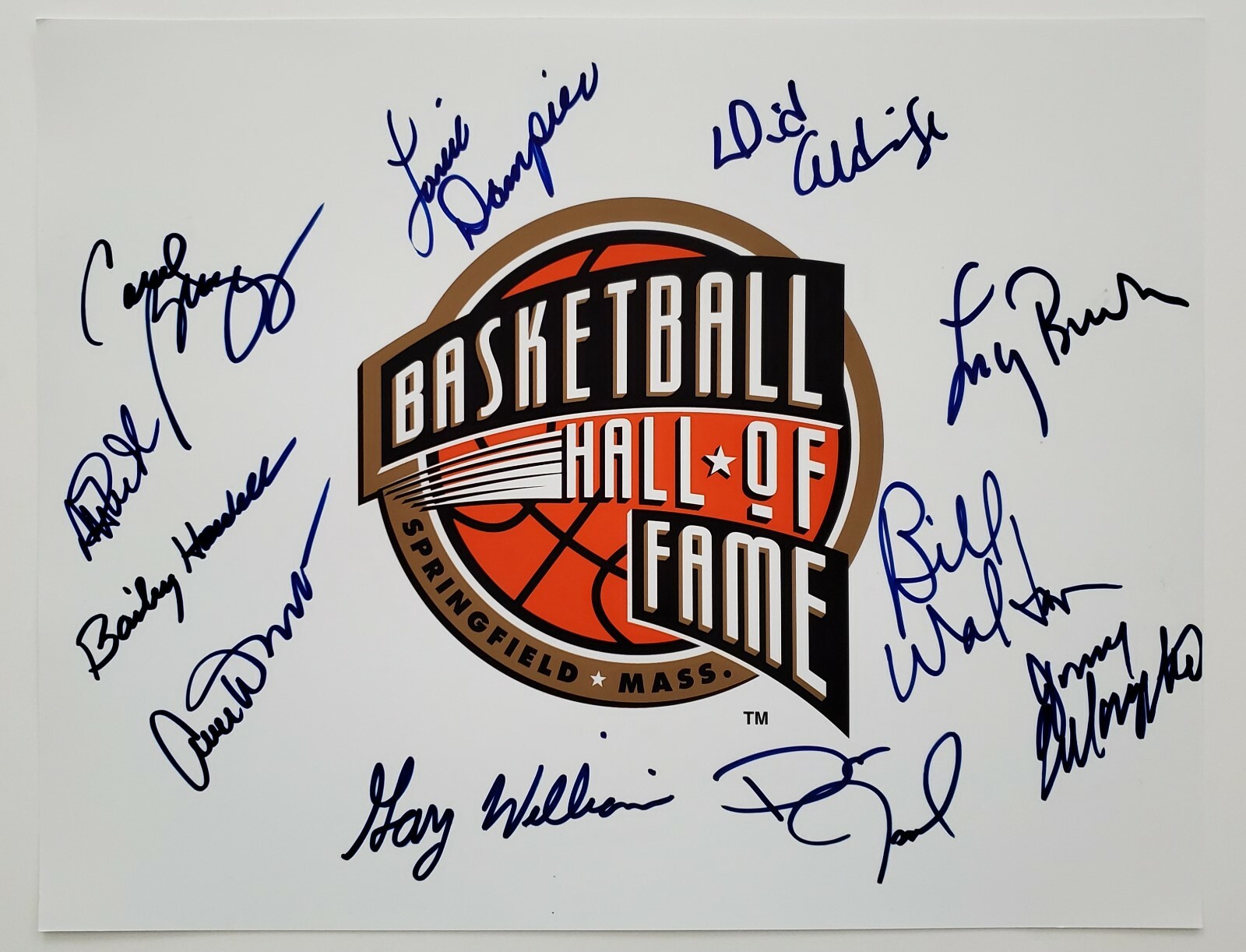 NBA Hall Of Fame Signed 11x14 HOF Logo Photo Magic Johnson Bill Walton ...