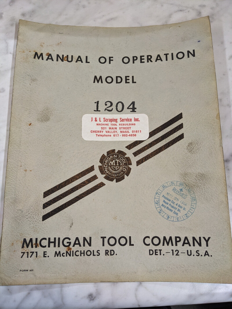 MICHIGAN TOOL CO OPERATOR MANUAL LEAD CHECKING MACHINE 1204 1939 SHOP ...