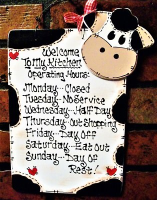 COW Kitchen Operating Hours SIGN Plaque Wall Barnyard Farm Decor ...