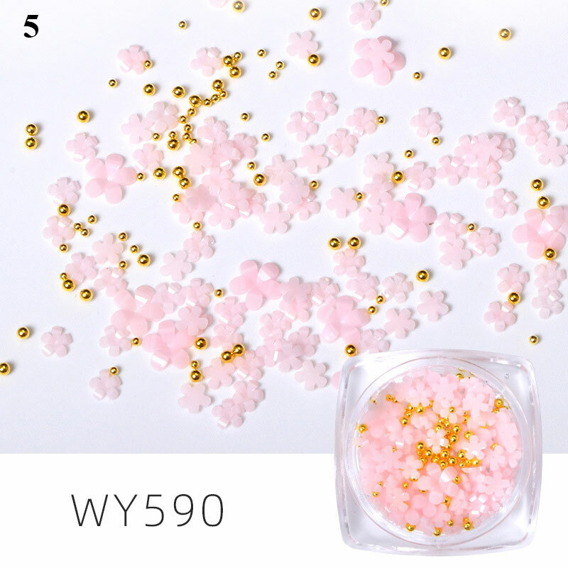 6/12 Grides Mixed Bead Nail Gem Pearl 3D Five-Petal Flowers Nails Art ...