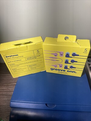 Groove Onn Earphones 5 Pack Wired Brand New W/ Microphone LOT OF 2= 10 ...