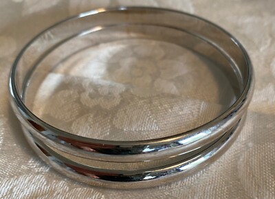 Silver Tone Monet Bracelet Double Band Bangle Bracelet Signed Ebay