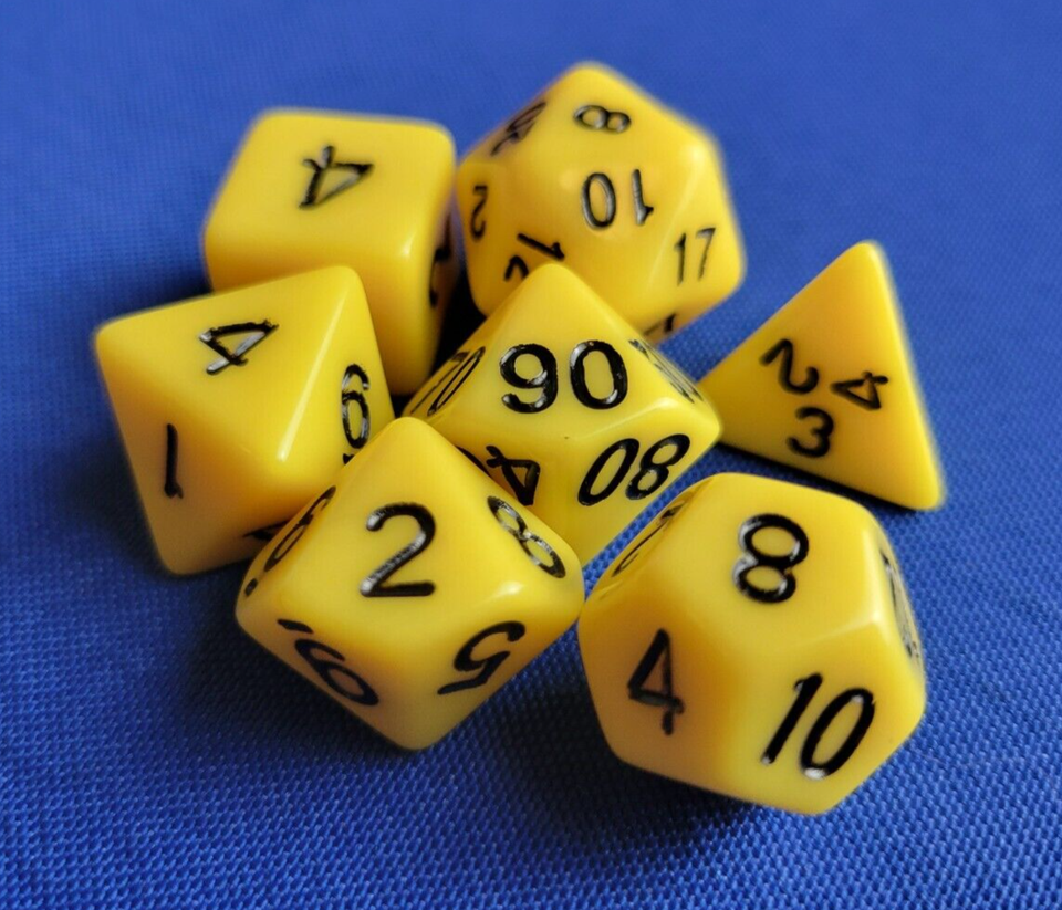 7 Piece Polyhedral Yellow Dice Set - Dungeons and Dragons AD&D | eBay