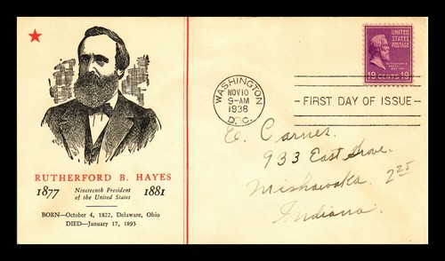 RUTHERFORD B HAYES PRESIDENTIAL SERIES FDC SCOTT 824 LINPRINT CACHET US ...