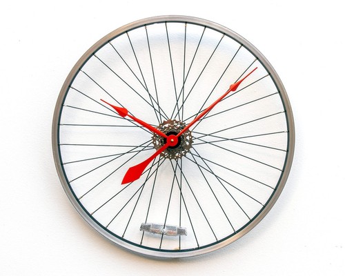 Recycled Bike wheel wall clock, bicycle, cycle, upcycle, Gear, spoke ...