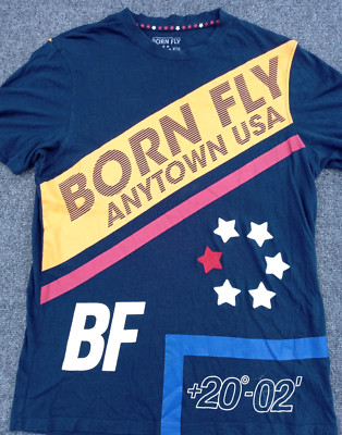 Born Fly Anytown USA Mens Medium M Graphic Print 2 Sided ! Embroidered ...