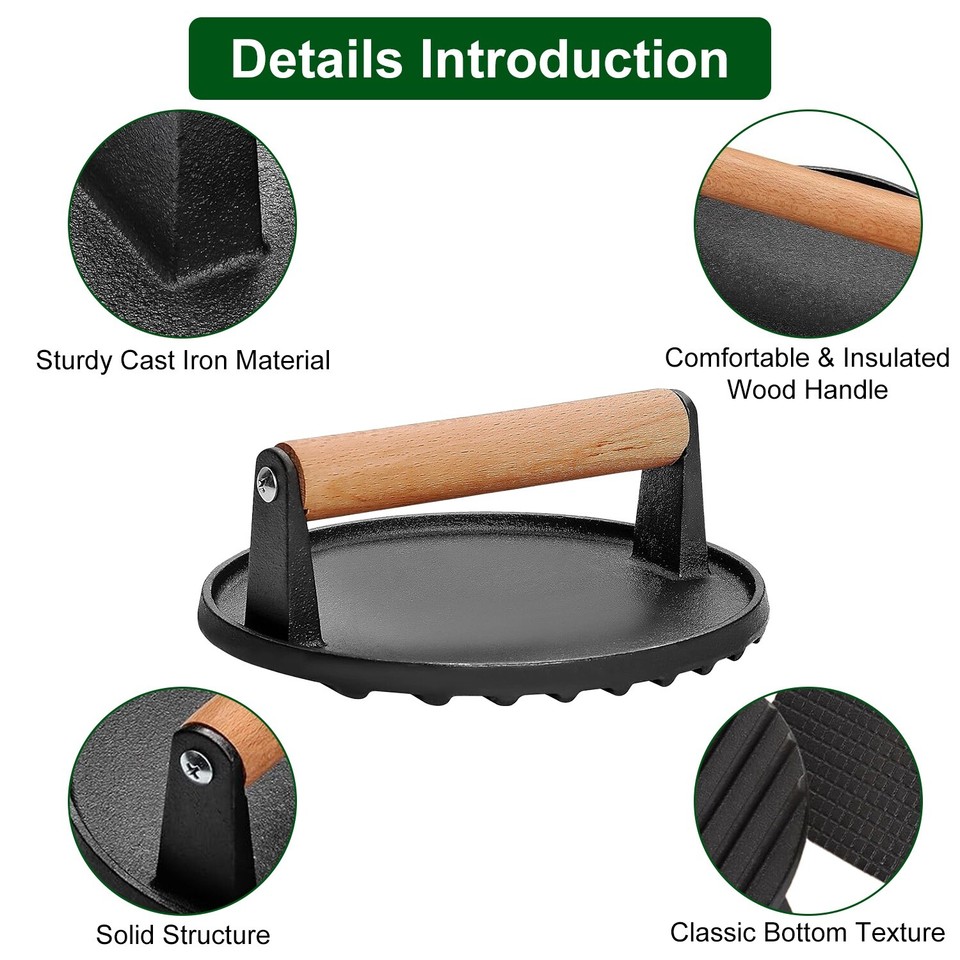 2PCS Cast Iron Steak Press Bacon Weights BBQ Burger Grills Meat Smasher ...