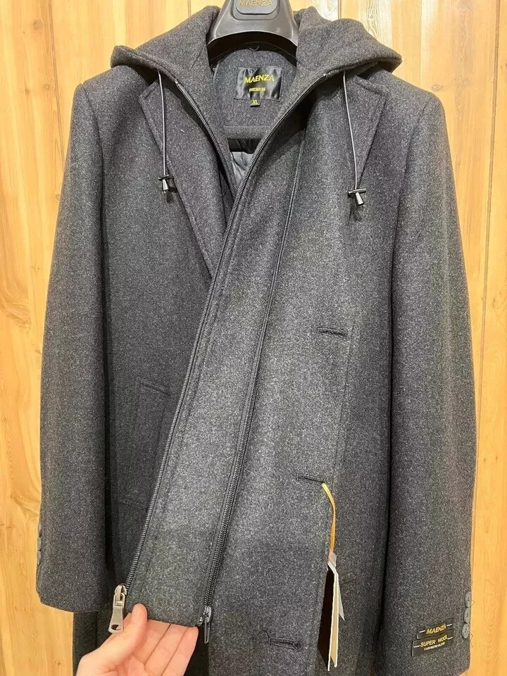 NEW Mens Wool Cashmere Blend Three quarter Length Winter Overcoat w ...