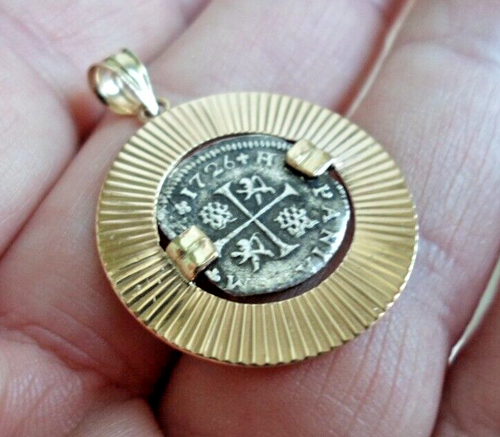 1726 1 Reales Silver Spanish Treasure Cob Coin In Custom 14K Mount | eBay