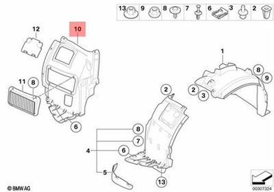 2012-2013 BMW 128i Front Fender Liner Splash Shield Extension Right ...