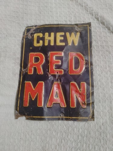 Original Early Small Chew Red Man Embossed Tin Tacker Sign, HTF | eBay