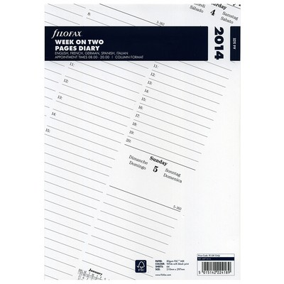 NEW Filofax 2014 A4 5 Languages Week/2 Appt Column Diary | eBay