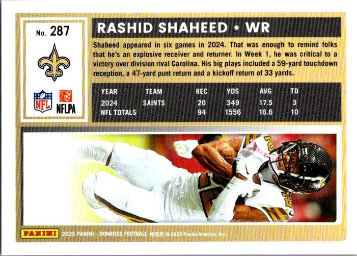 2025 Panini Donruss Rashid Shaheed #287 Purple Press Proof - New ...
