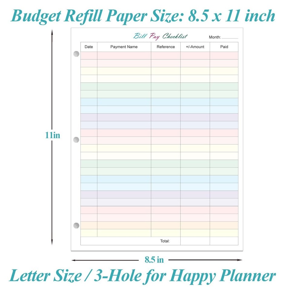 A4 Bill Payment Checklist Refills Paper - 3-Hole Punched Loose Leaf ...