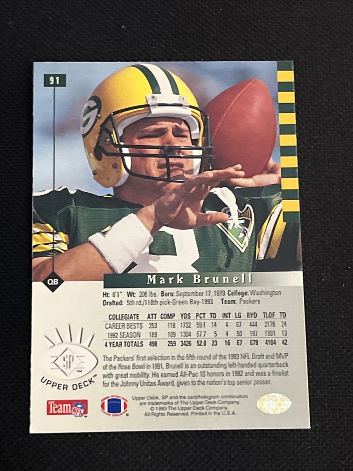 MARK BRUNELL 1993 UPPER DECK SP ROOKIE SIGNED AUTOGRAPHED CARD #91 ...