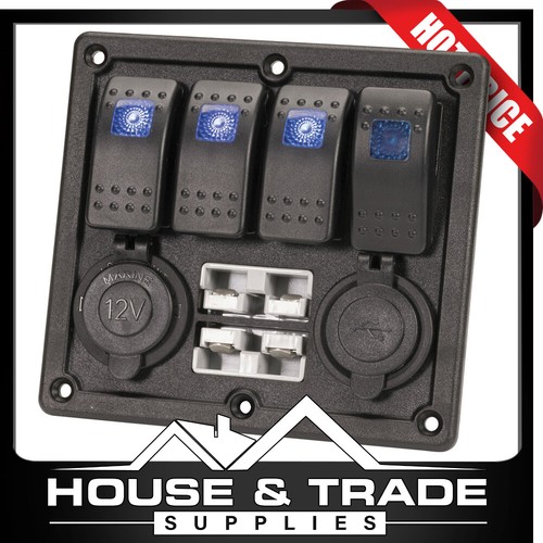 Powertech 4 Way Switch Panel Illuminated USB 12V and 2 x Battery Plugs ...