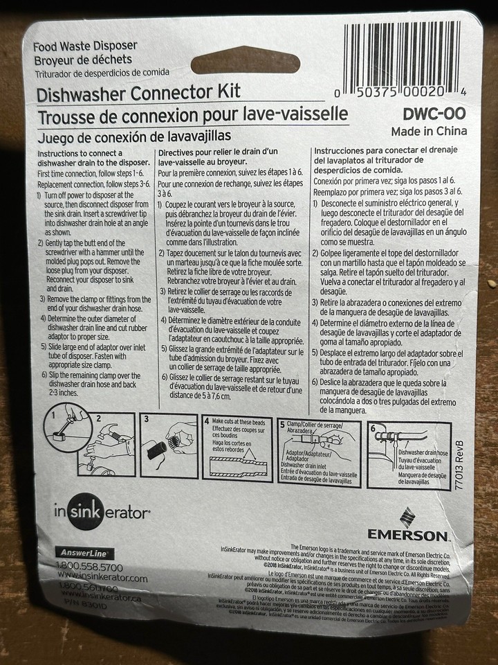 Insinkerator Dishwasher Connector Kit - DWC-00 - Brand New 50375000204 ...
