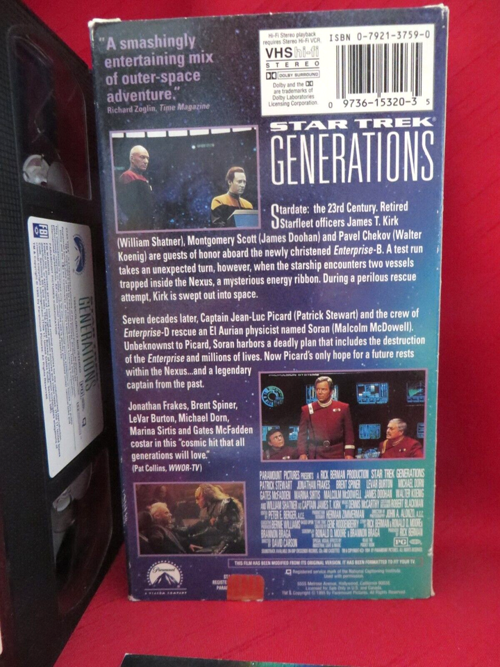 Star Trek: Generations (VHS, 1995) William Shatner, Patrick Stewart ...