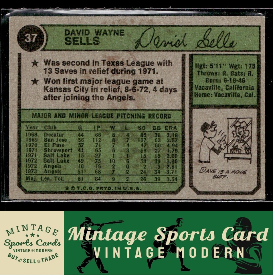 1974 Topps - Dave Sells - #37 California Angels | eBay