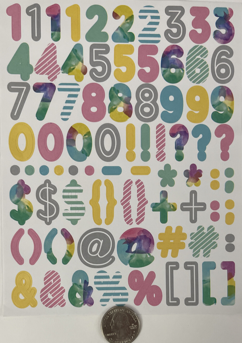 TYE-DYE Numbers & Punctuation Stickers(84pc)Question Marks •Percentage ...