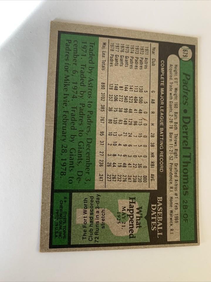 1979 Topps Baseball Card #679 Derrell Thomas San Diego Padres EX Free ...
