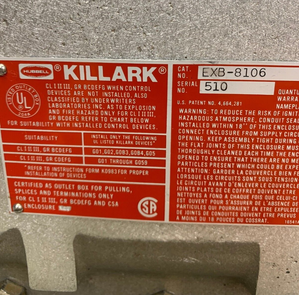 Hubbell Killark - EXB-8106 Hazardous Enclosure | eBay