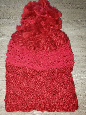 MADISON 88 dark red KNIT WINTER BEANIE HAT womens ONE SIZE POMPOM WARM ...