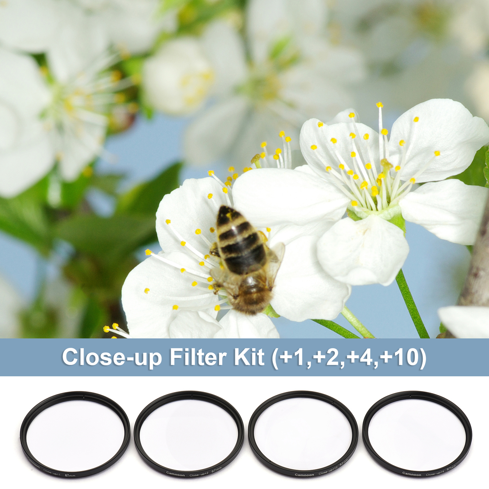 Camnoon 67mm Close-up Filter Kit 4pcs(+1,+2,+4,+10) Macro Filters Close ...