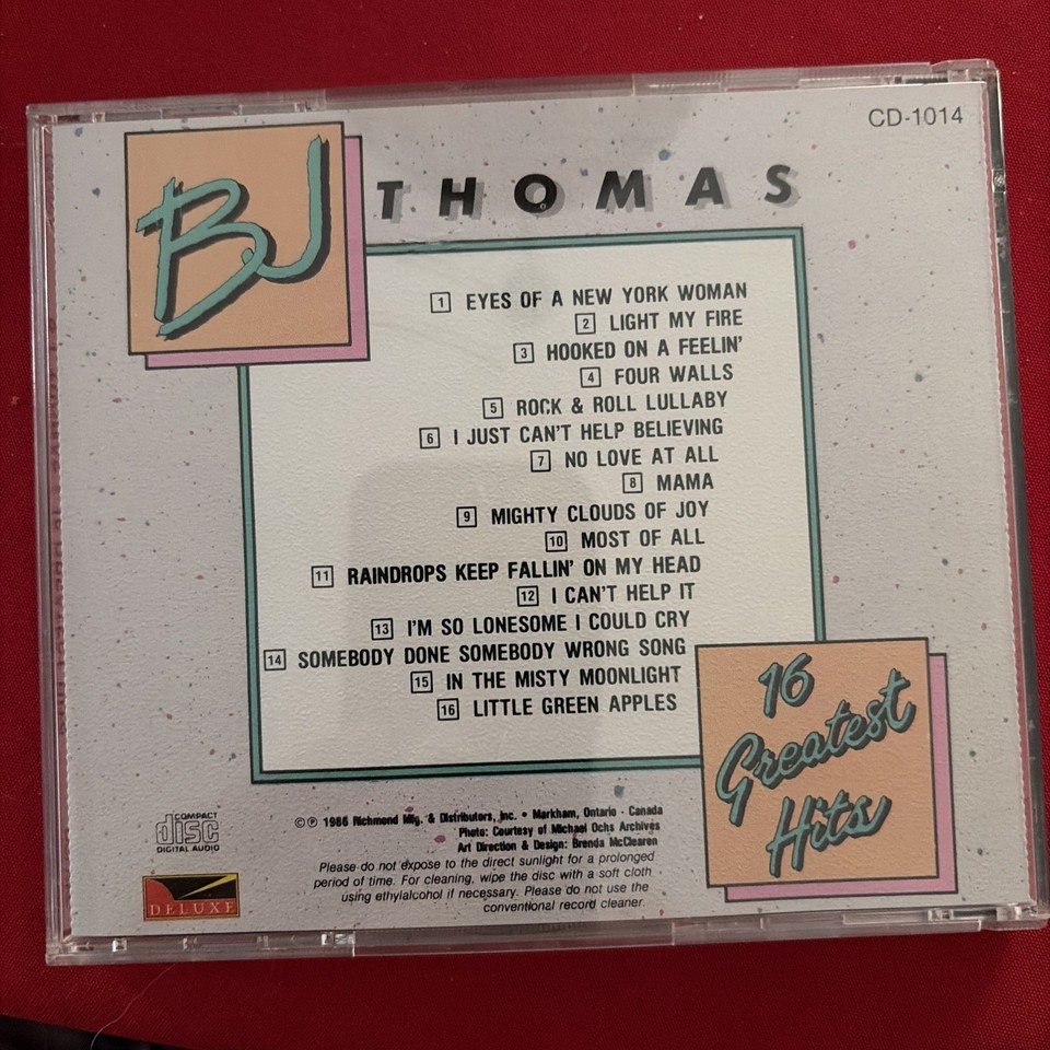 B.J. Thomas "16 Greatest Hits" CD OOP 1986 Pop Rock Country Music ...