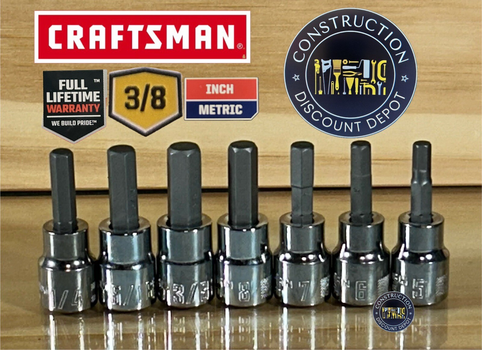 SURPLUS STOCK 7 Craftsman SAE Metric Hex Bit Allen Key Socket Set 3/8 ...