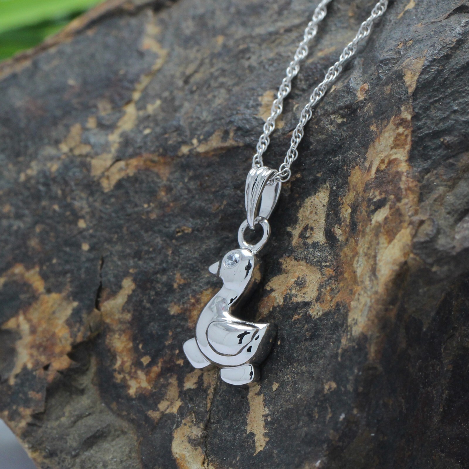 Natural Round Diamond Accents Duck Pendant 18" Necklace 10K White Gold ...